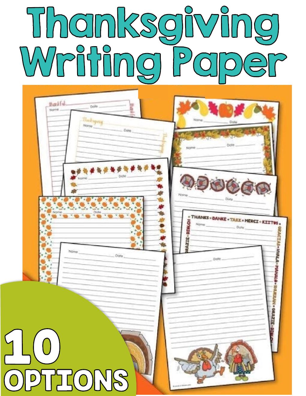 Thanksgiving Writing Papers - Lined - Color Ink - Minds in Bloom Unlimited
