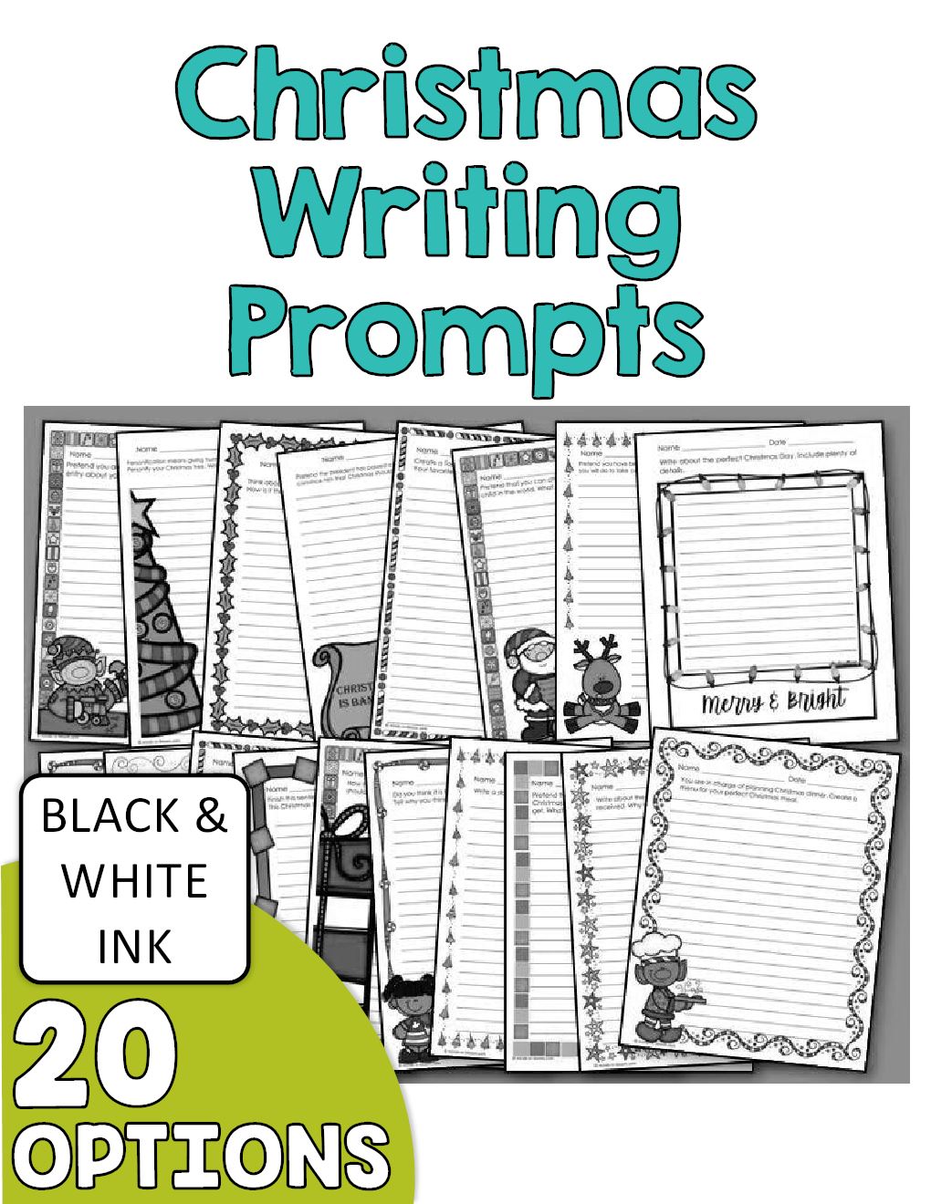 Christmas Writing Prompts and Lined Paper - 20 Prompts - Minds in Bloom ...