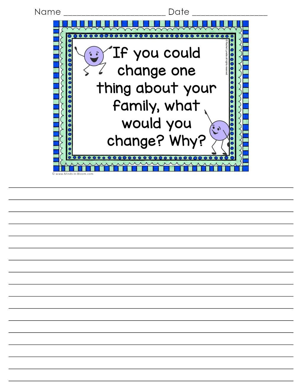 5 Writing Prompt Pages - #56-60 - Minds in Bloom Unlimited