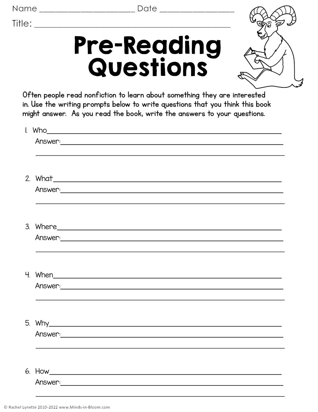 Informational Texts - PRE-READING Questions - Minds in Bloom Unlimited