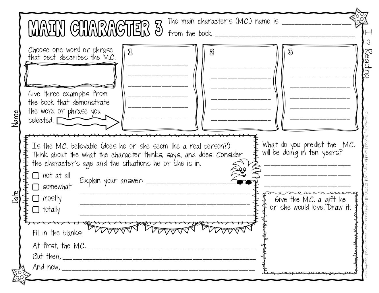 Reading Graphic Organizers for Any Book - Main Character 3 - Minds in ...
