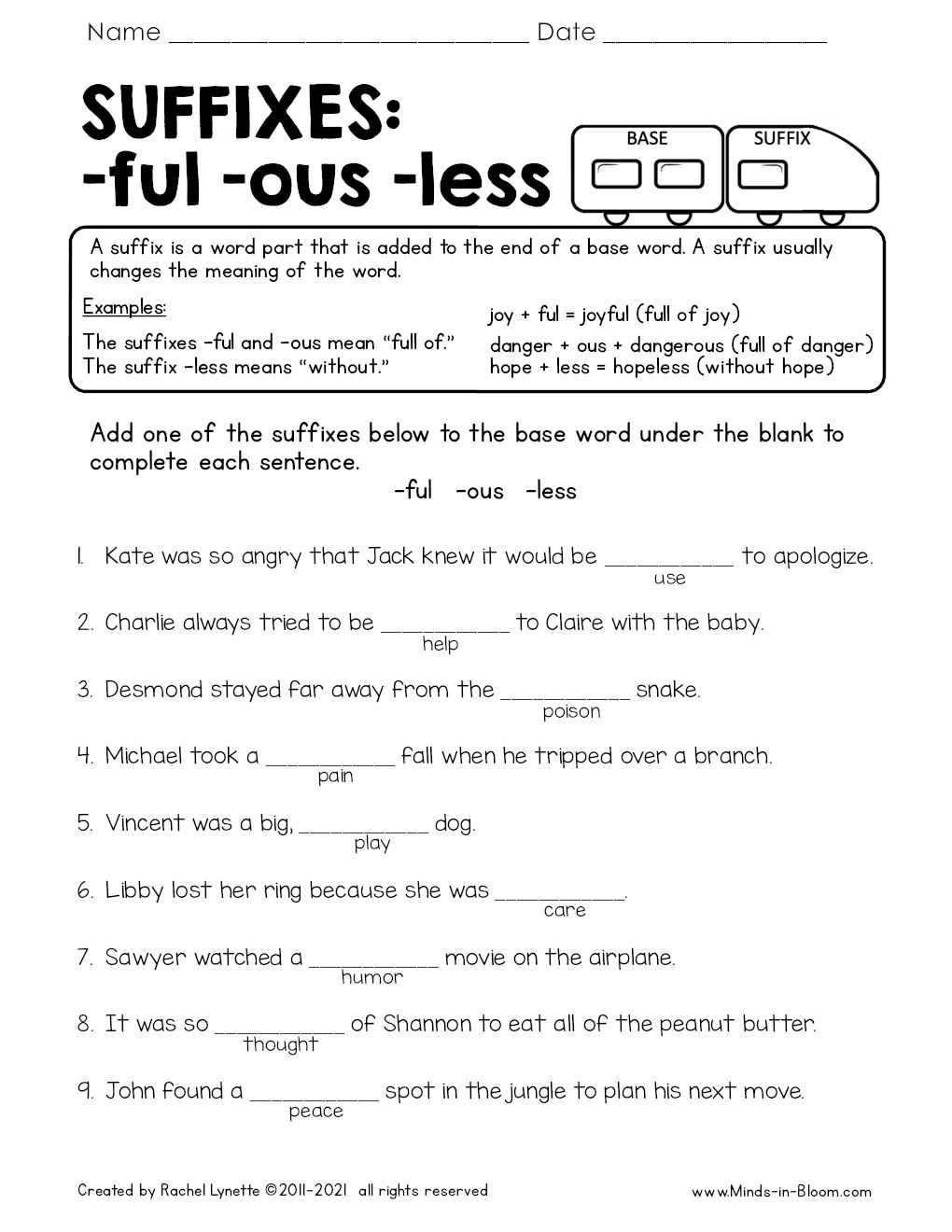 Suffix Practice Sentences | Grade 3-5 Worksheet PDF