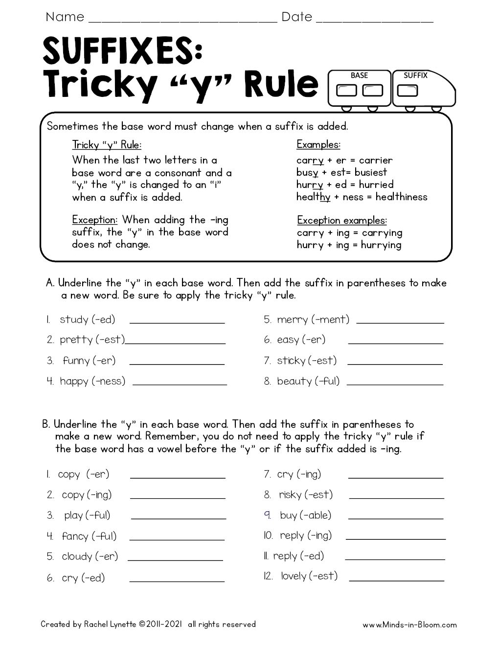 Tricky Y Suffixes Worksheet | Grades 3-5 Printable