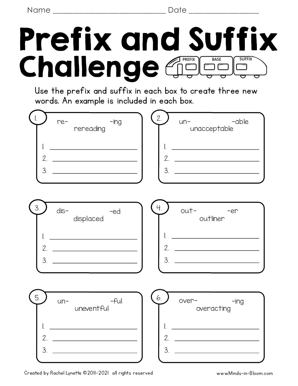 Prefix and Suffix Creation Worksheet | Grades 3-5 Printable