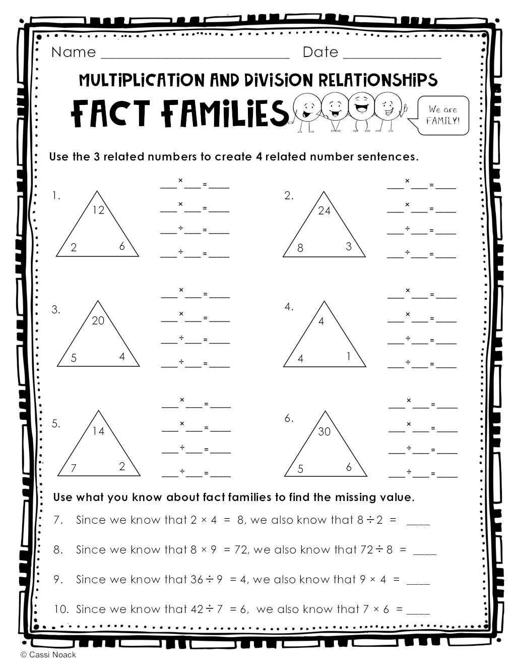 Multiplication and Division Relationships - Fact Families - Minds in ...