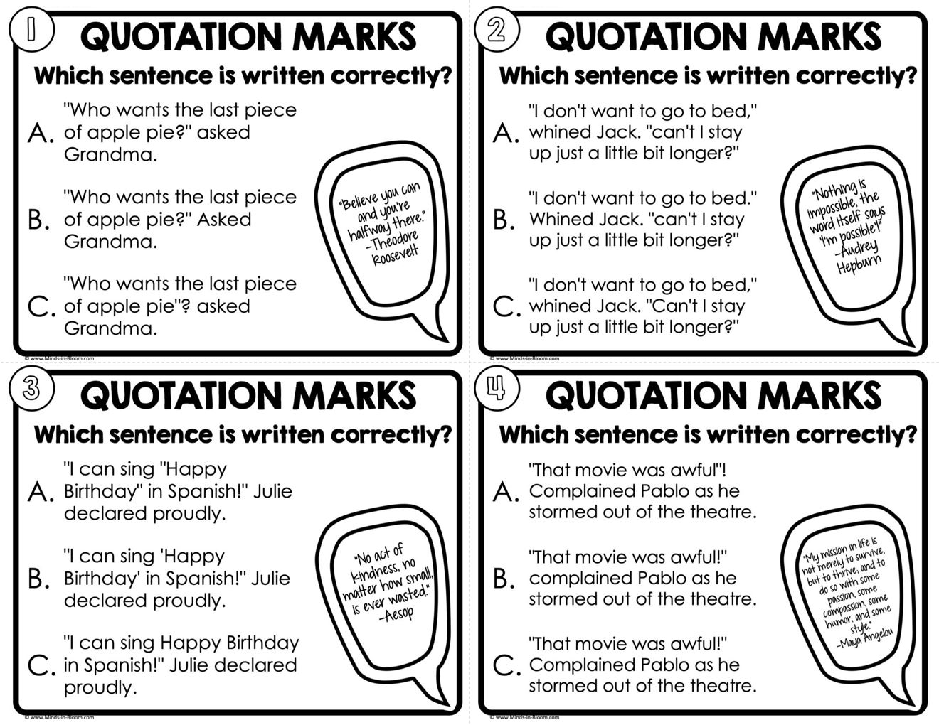 Quotation Marks Task-Cards for Grade 4|5 in Punctuation-Capitalization
