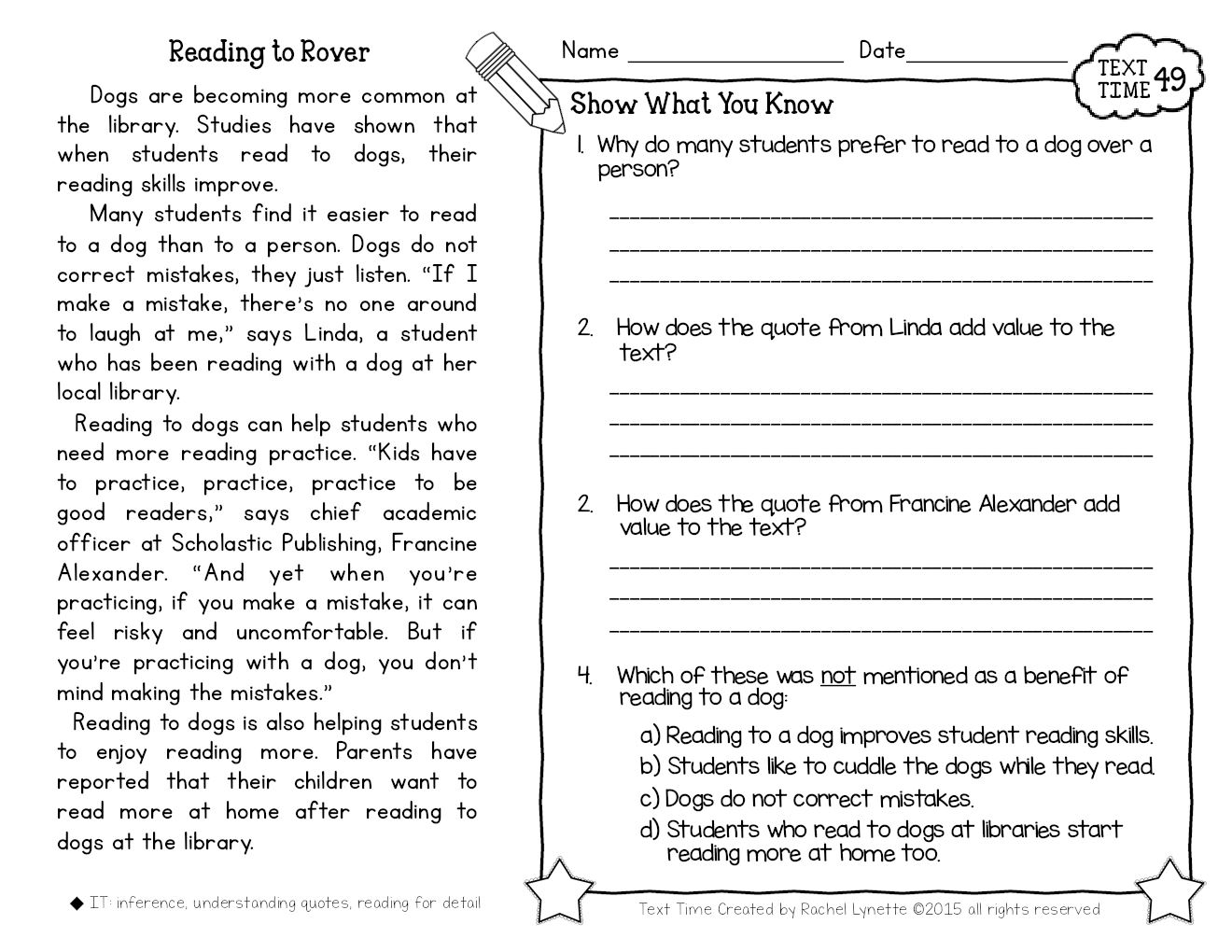 Reading Comprehension Passages | Grades 3-5 Worksheet Printable