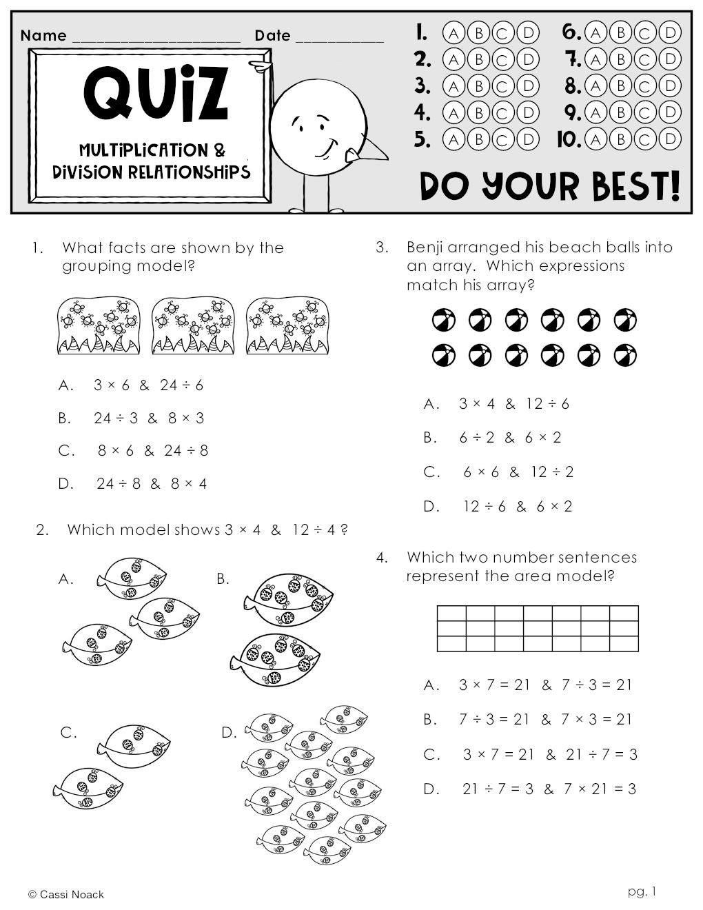 Multiplication and Division Relationships - QUIZ - Minds in Bloom Unlimited