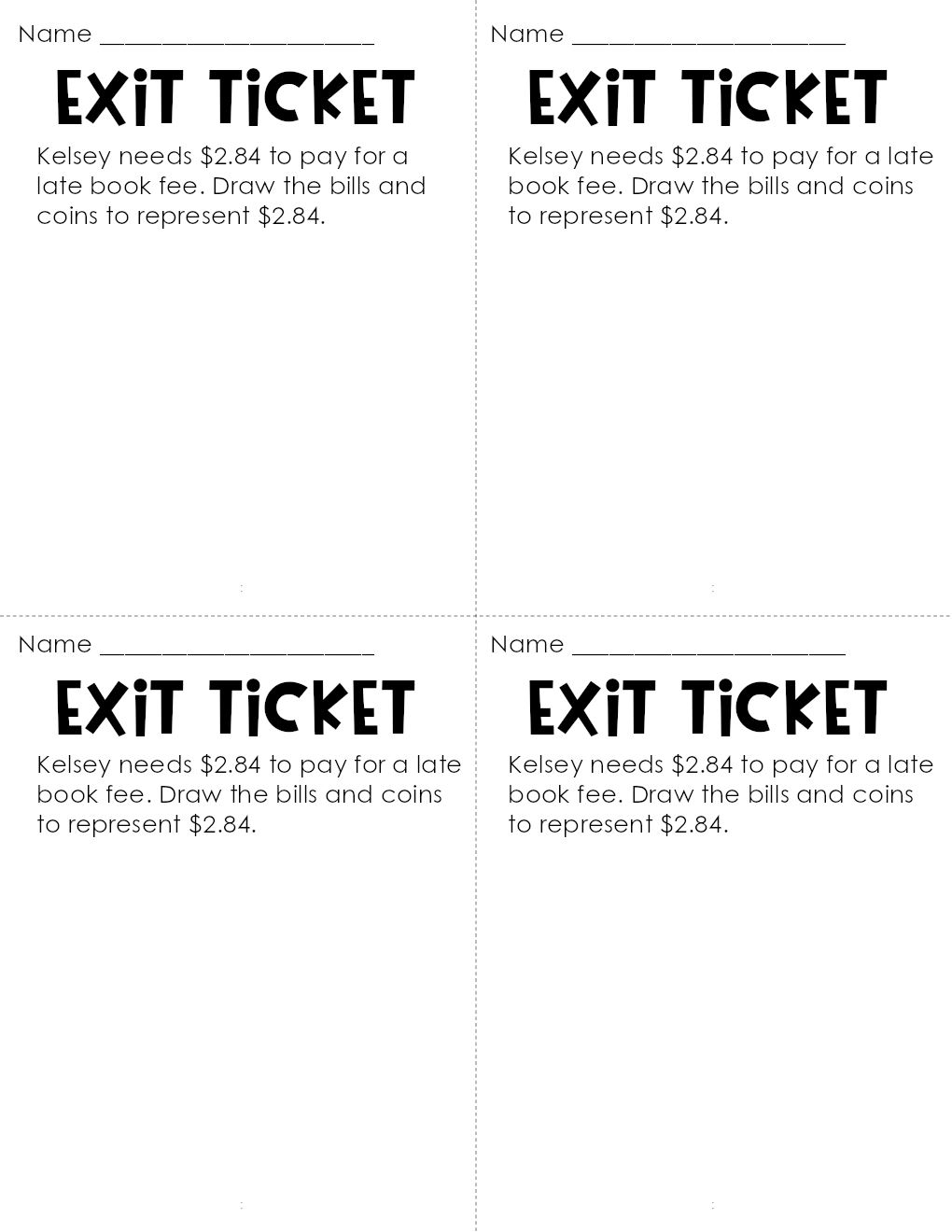 Counting Money - Exit Tickets - Minds in Bloom Unlimited
