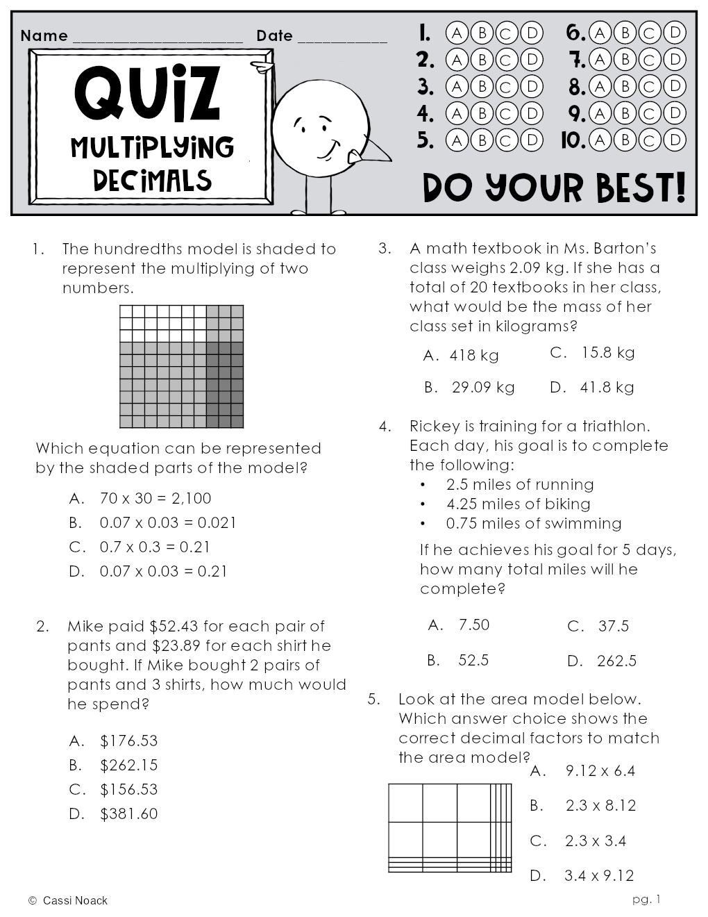Multiplying Decimals QUIZ Minds In Bloom Unlimited