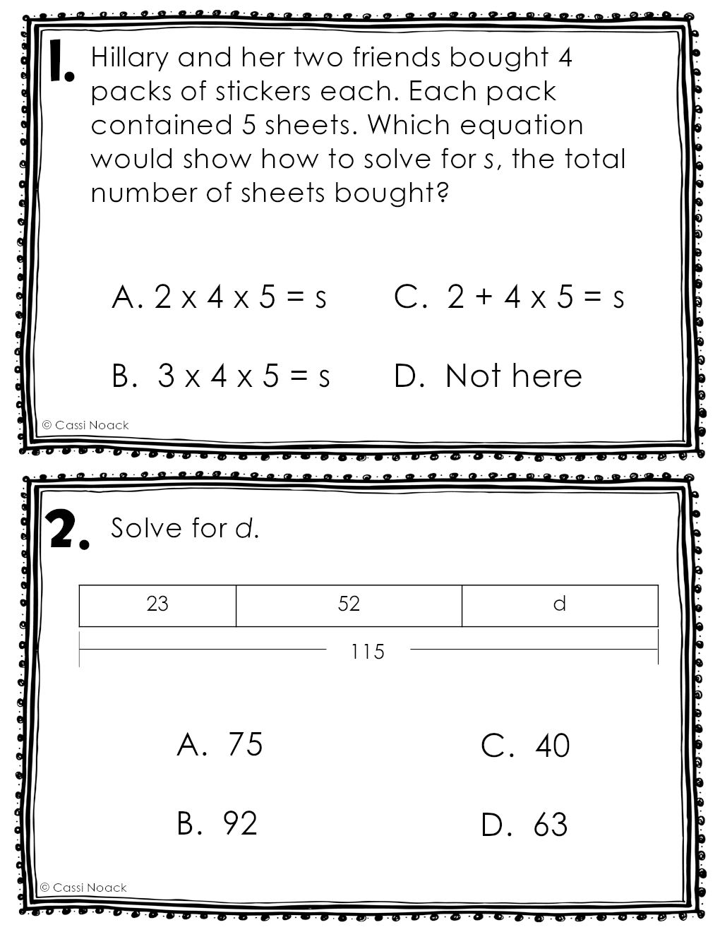 Representing Problems - Task Cards - Minds in Bloom Unlimited