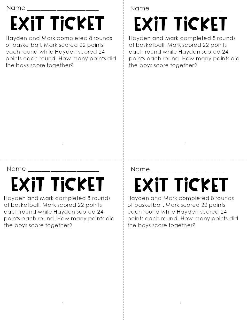 Solving Story Problems - Exit Tickets - Minds in Bloom Unlimited