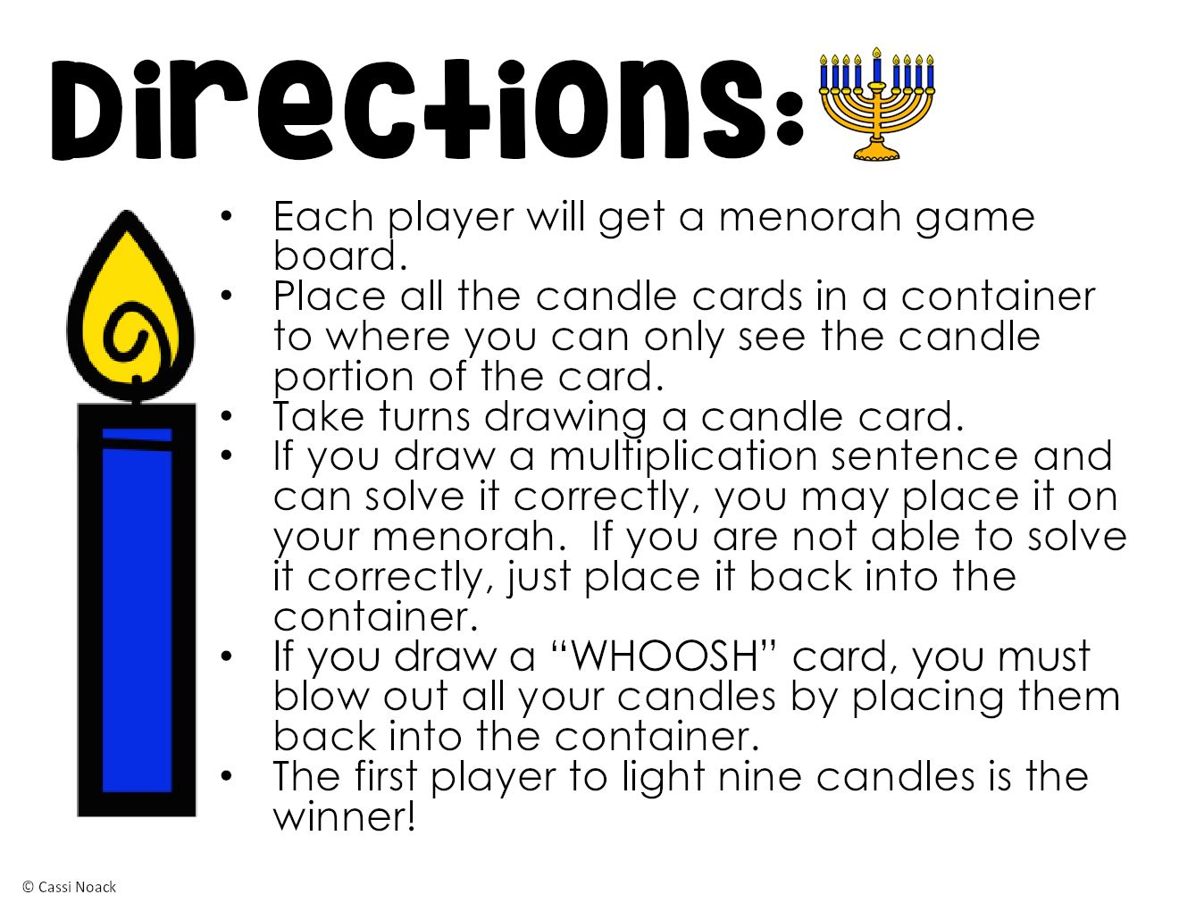 Hanukkah Multiplication Game - Fact Practice - COLOR - Minds in Bloom ...
