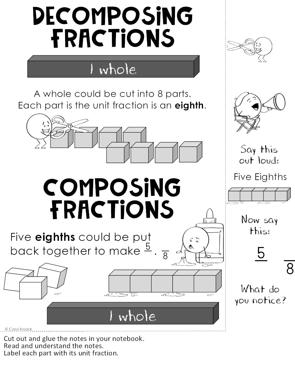 Composing and Decomposing Fractions - Notes Pages (Great for Notebooks ...