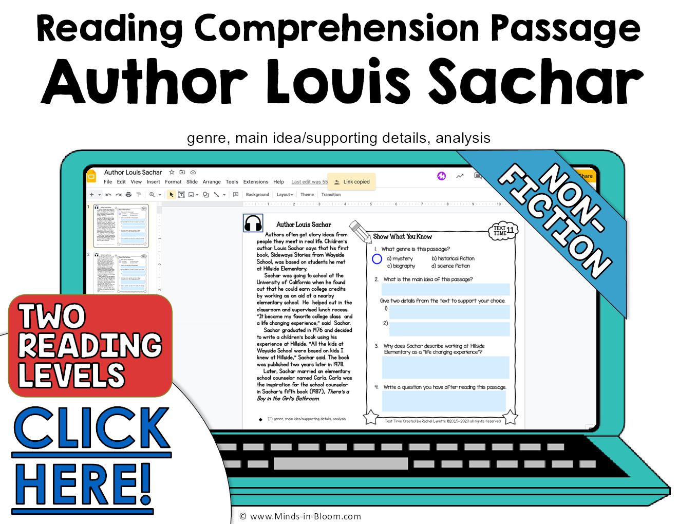 Louis Sachar Passages for Grades 3-5 | Google Apps Reading Passages