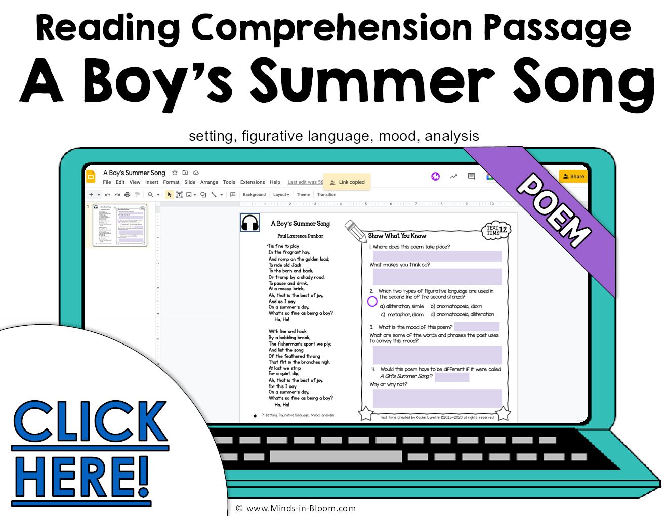 Summer Poetry Comprehension for Grades 3-5 | Google Apps Reading Passages