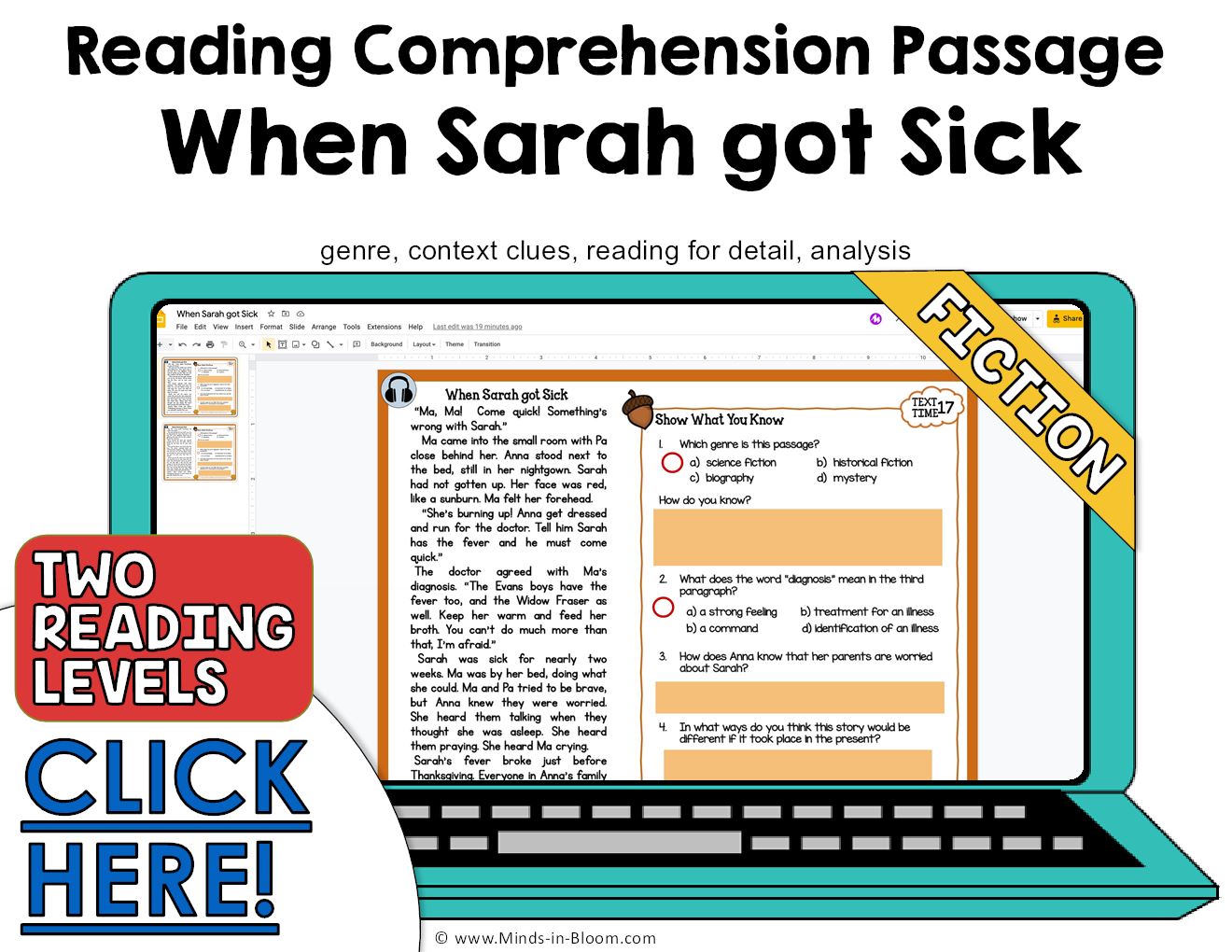 Google Slide - Fall Reading Passage - When Sarah got Sick - Literature ...