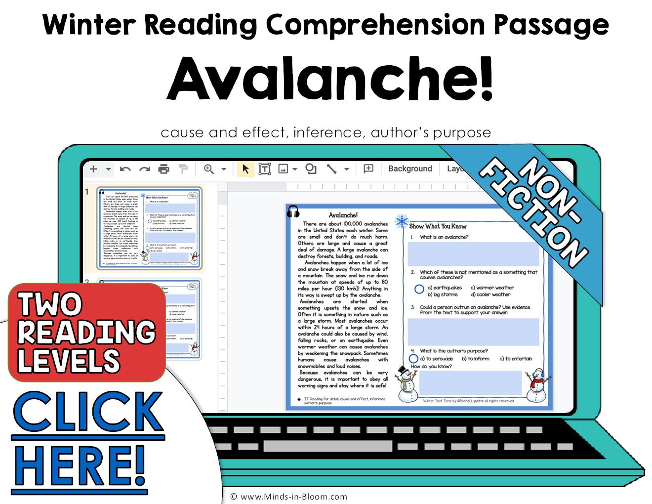 Google Slides - Winter Reading Passage - Avalanche - Informational Text ...