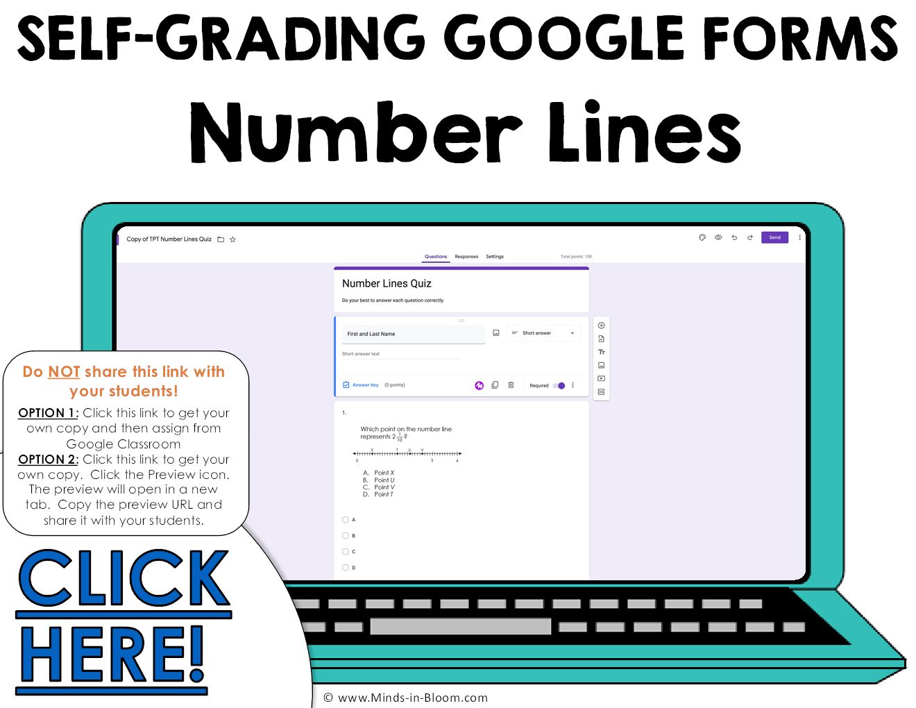 Number Lines - Google Forms - Self-Grading Quiz - Minds in Bloom Unlimited