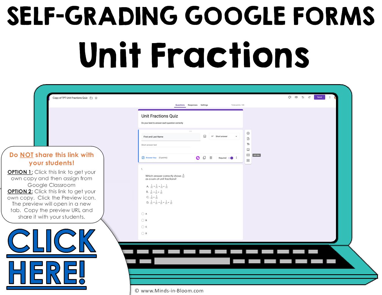 Unit Fractions - Google Forms - Self-Grading Quiz - Minds in Bloom ...
