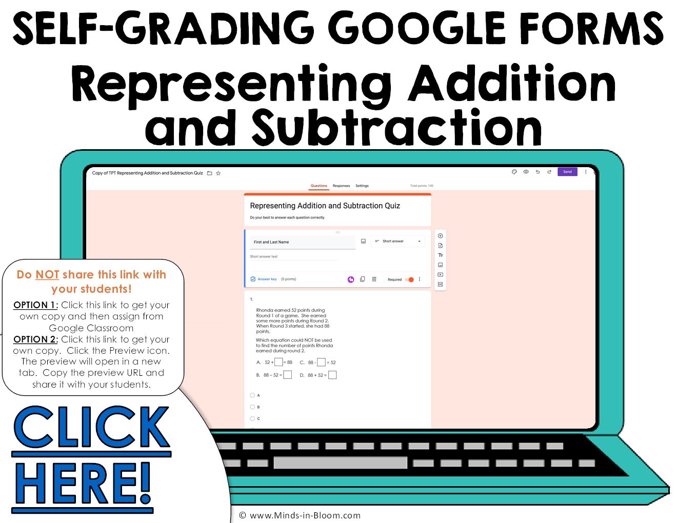 Representing Addition and Subtraction - Google Forms - Self-Grading ...