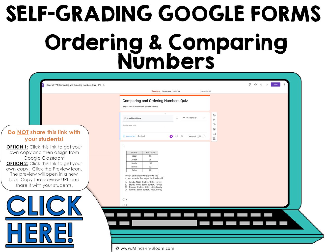 Ordering & Comparing Numbers - Google Forms - Self-Grading Quiz - Minds ...