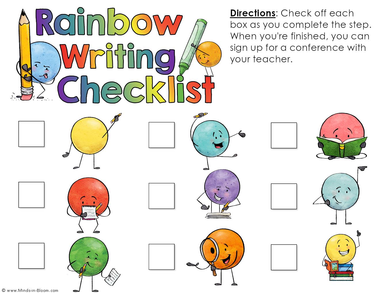 Writing Checklist Full-Size (Great for laminating!) - Minds in Bloom ...