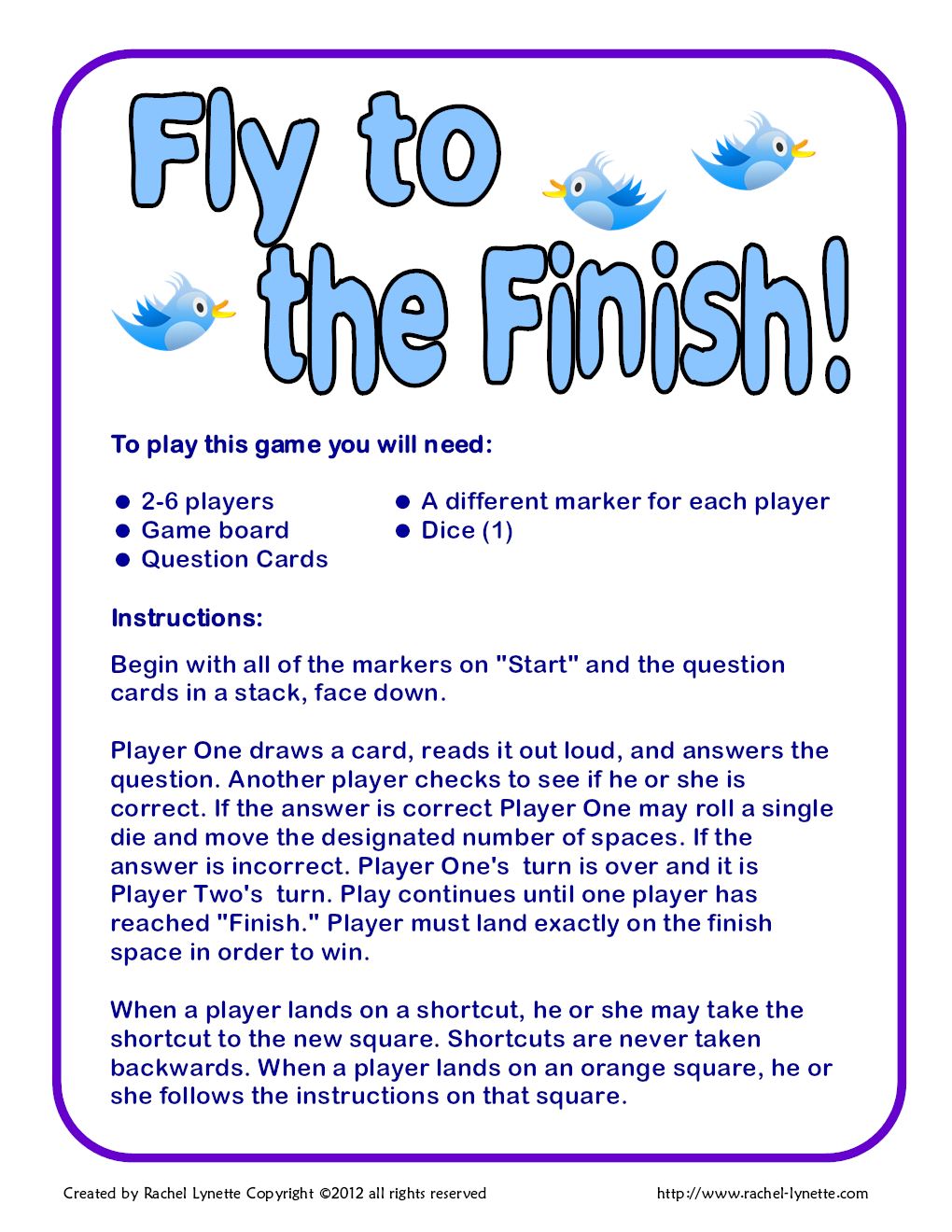 Finish Line Game for Grades 3-5 | Printable Classroom Activity