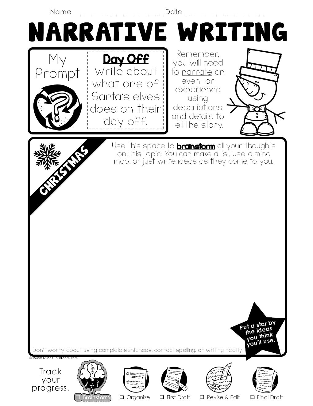 Christmas Narrative Prompt Worksheet for Grades 3-5 | Printable
