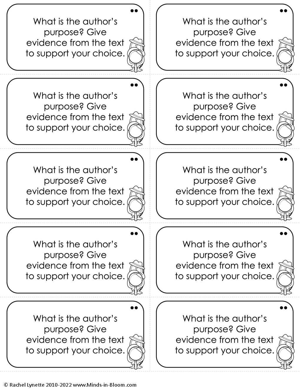 Informational Reading Question Card - " What's the author's purpose... " - Minds in Bloom Unlimited