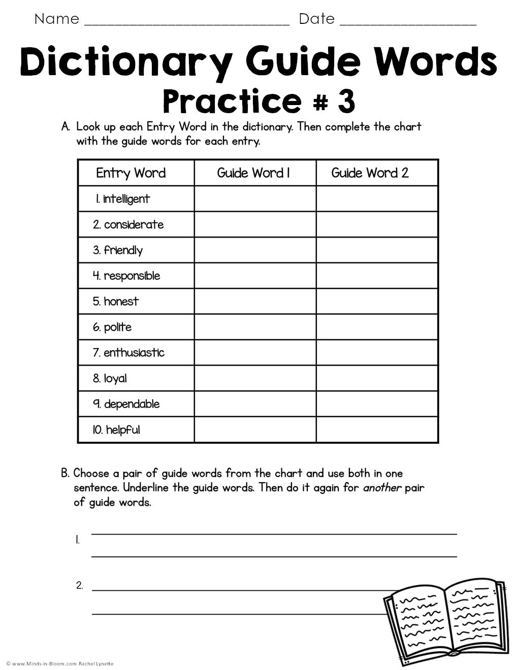Dictionary Guide Words Practice #3 - Minds in Bloom Unlimited
