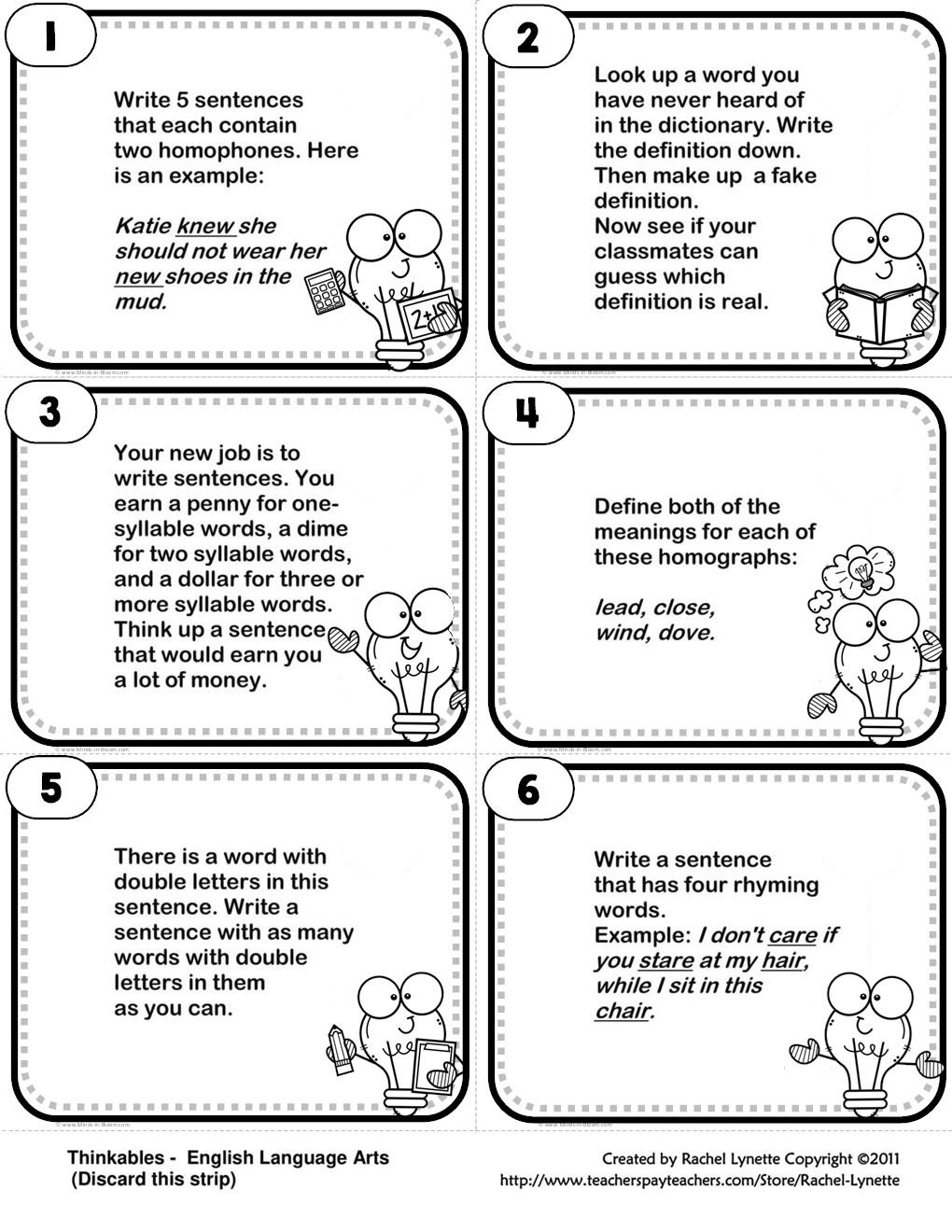 Fast Finisher ELA Activities | Task Cards for Grade 3-5