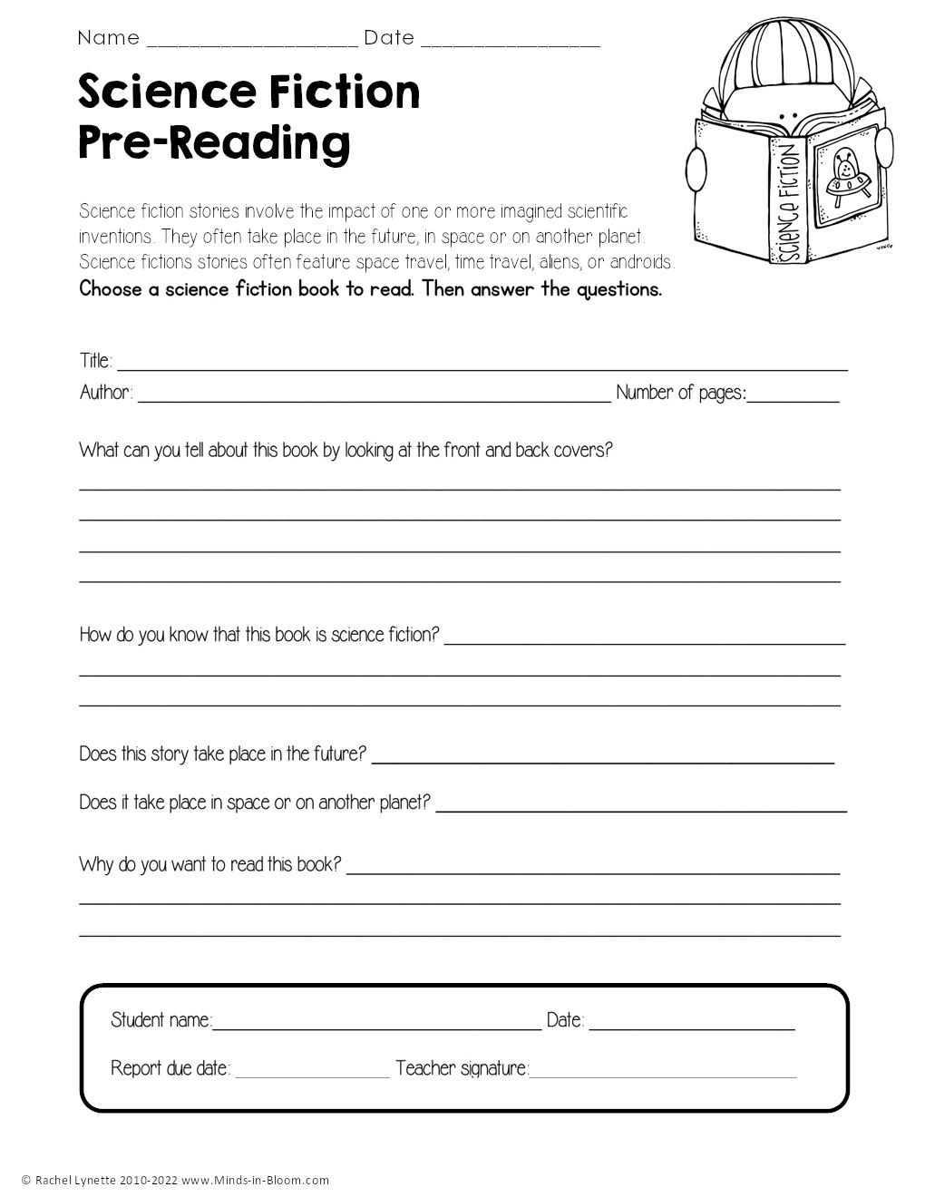 Genre Guided Book Reports - Science Fiction - Minds in Bloom Unlimited