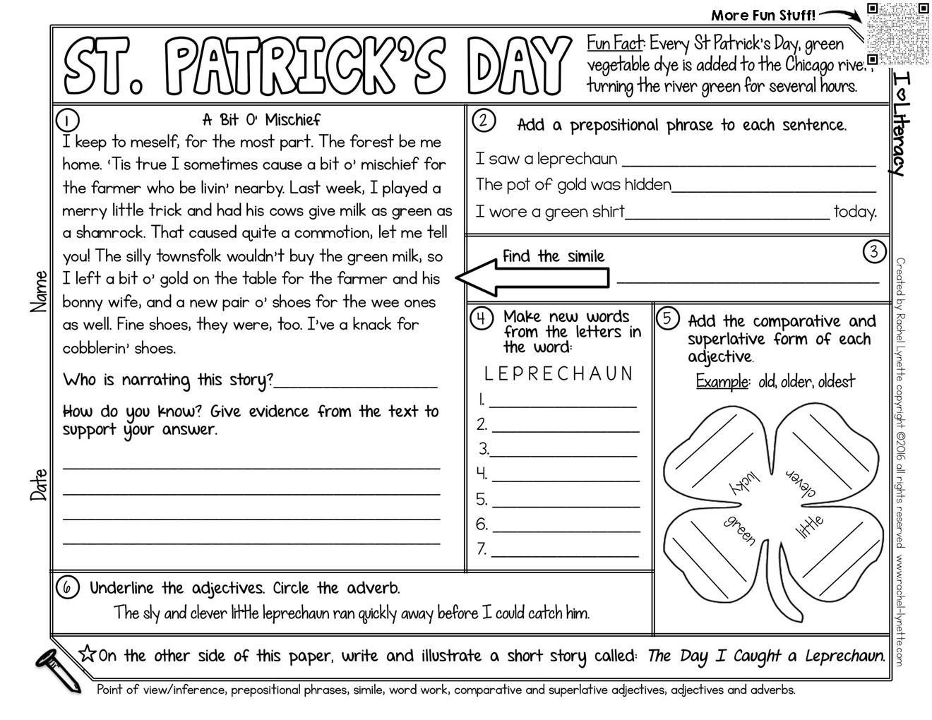 I Love Literacy - ST. PATRICK'S DAY - ELA & Reading Practice Activity ...