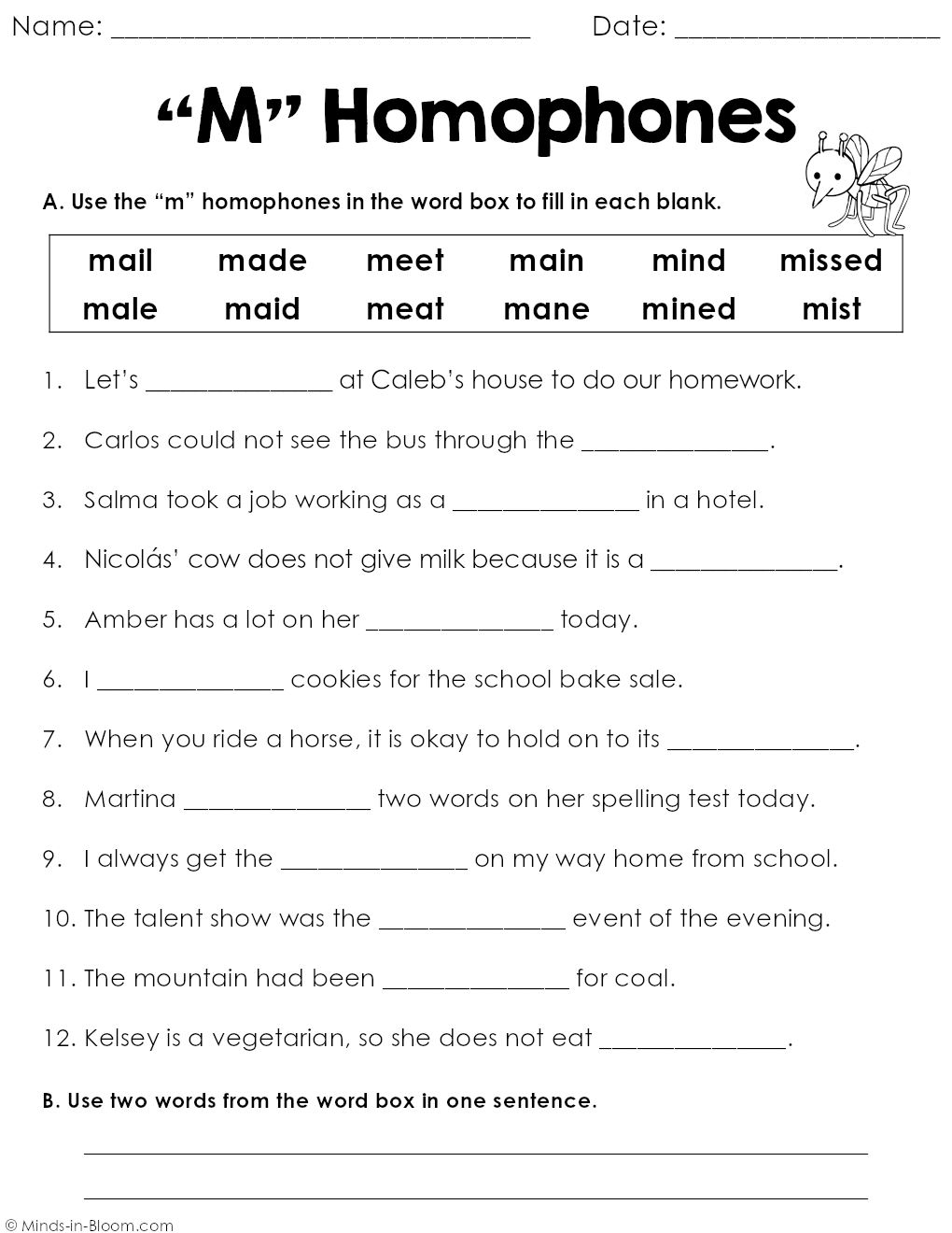 Homophone Practice Sheet M Homophones Minds In Bloom Unlimited Homophone Practice Sheet M Homophones Minds In Bloom Unlimited