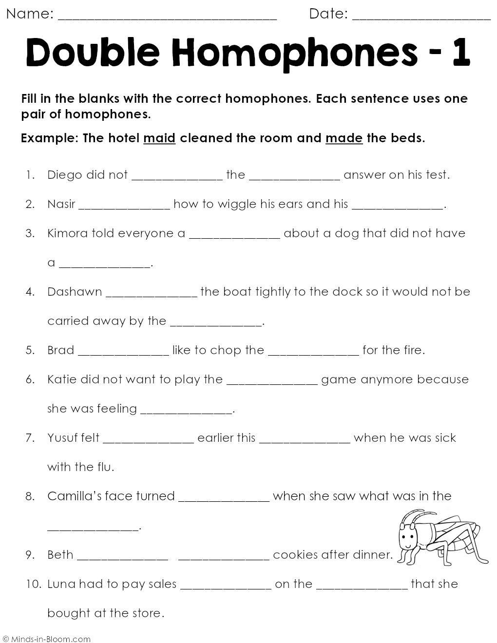 Homophone Practice Sheet Double Homophones 1 Minds In Bloom Unlimited Homophone Practice Sheet Double Homophones 1 Minds In Bloom Unlimited