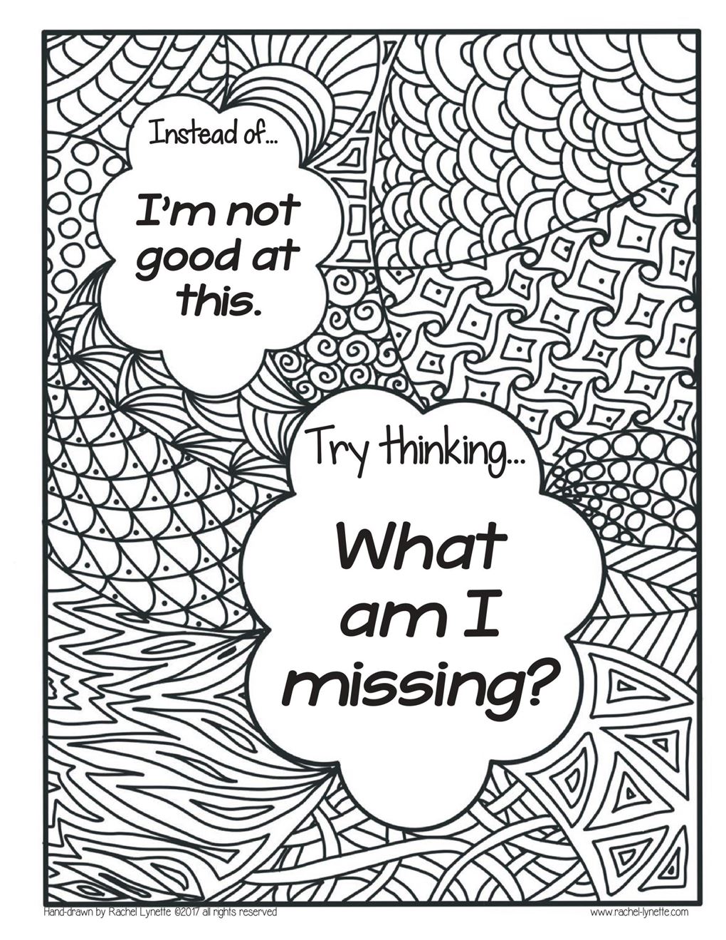 Portrait Growth Mindset Coloring Poster - Think... What am I missing ...