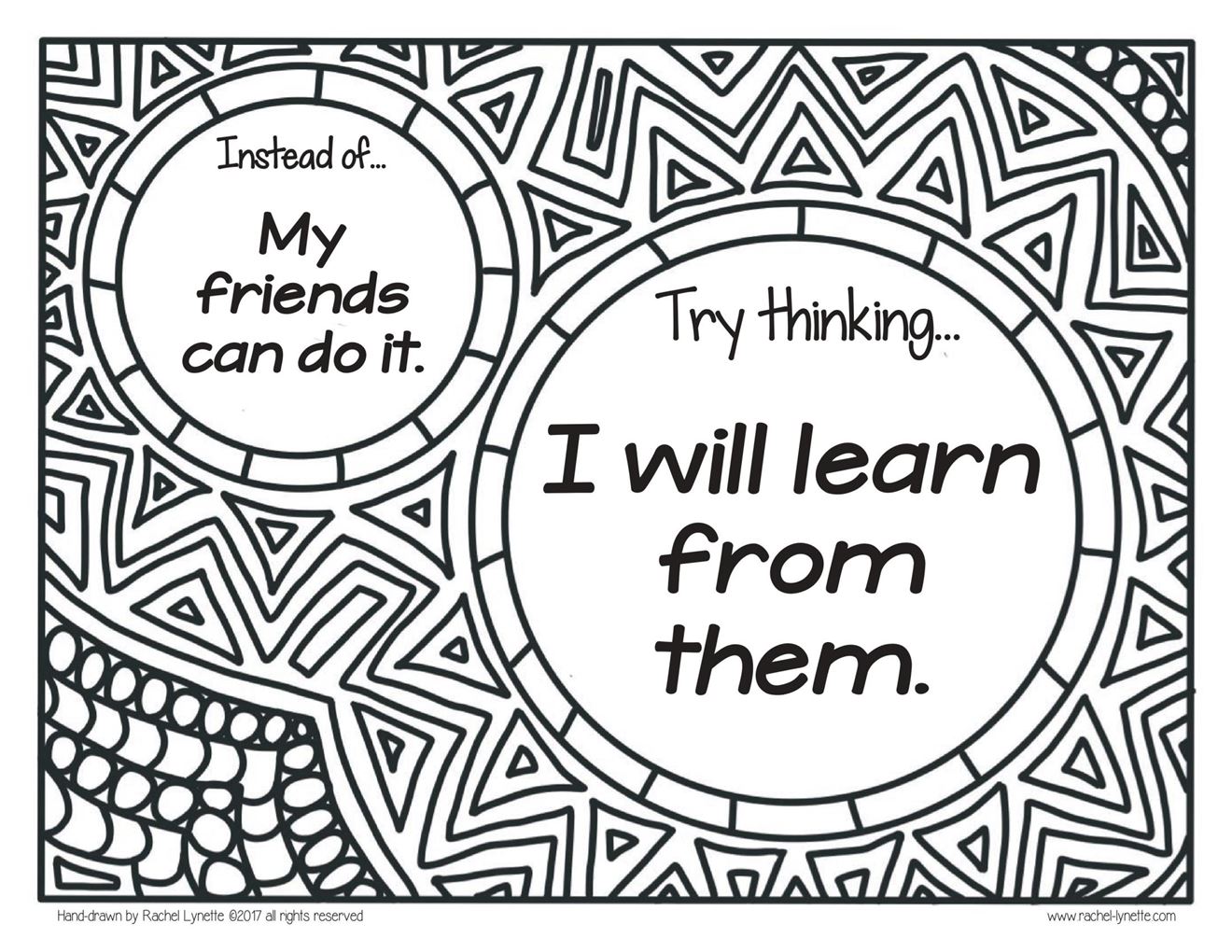 Horizontal Growth Mindset Coloring Poster - Think... I will learn from ...