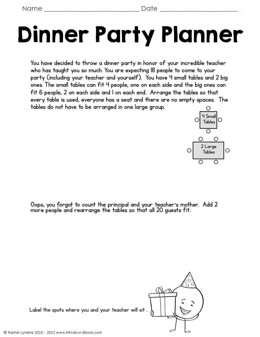 Math Enrichment - Dinner Party Planner - Minds in Bloom Unlimited