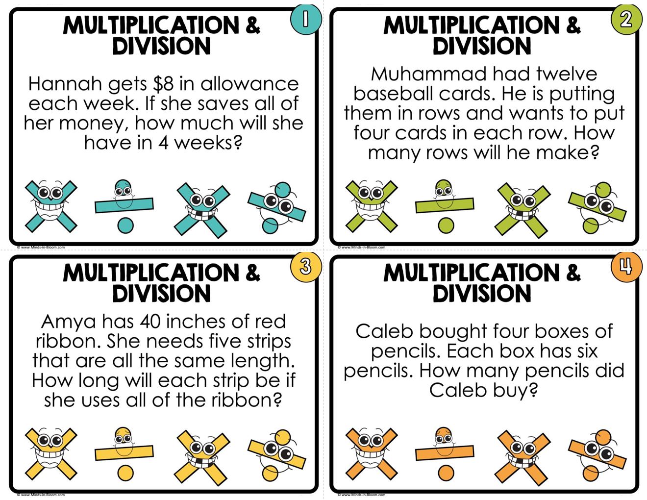 Multiplication and Division Task Cards - COLOR - Minds in Bloom Unlimited