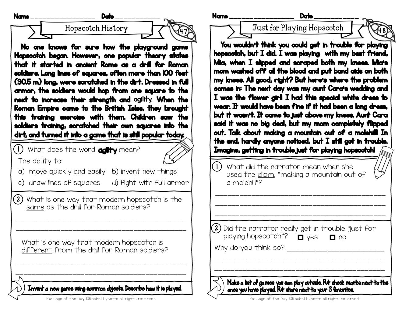 6 Quick Reading Passages - # 47-52 - Minds in Bloom Unlimited