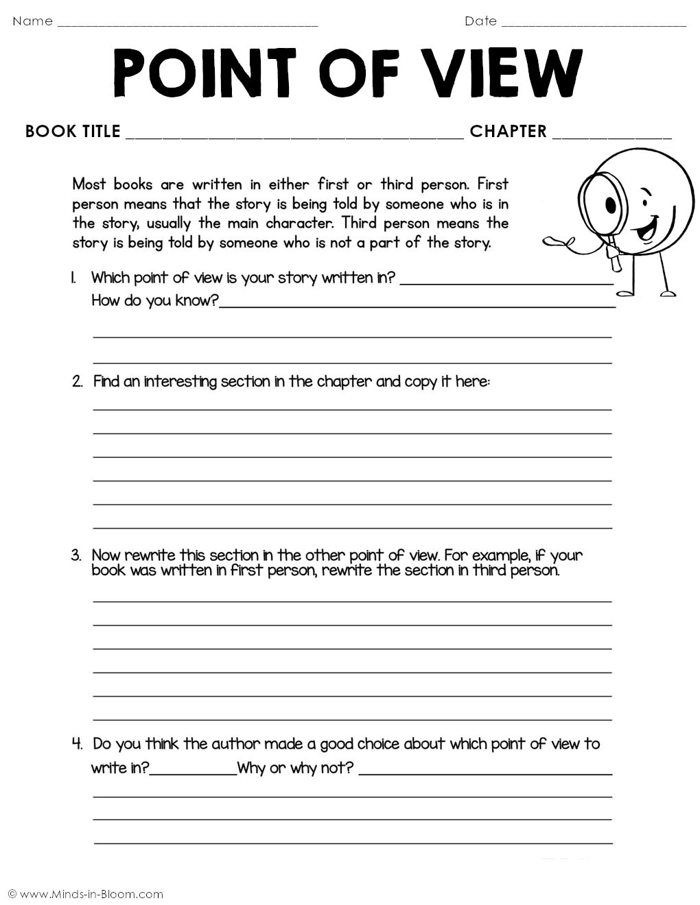 Reading Responses for Any Book - Point of View - Minds in Bloom Unlimited