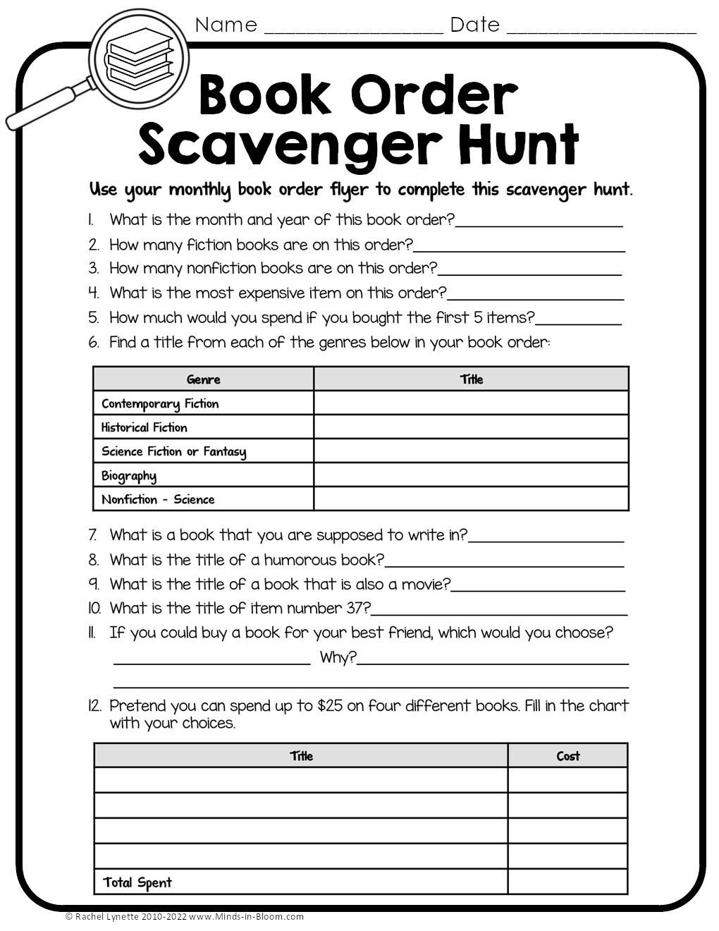 Book Order Scavenger Hunt Minds In Bloom Unlimited