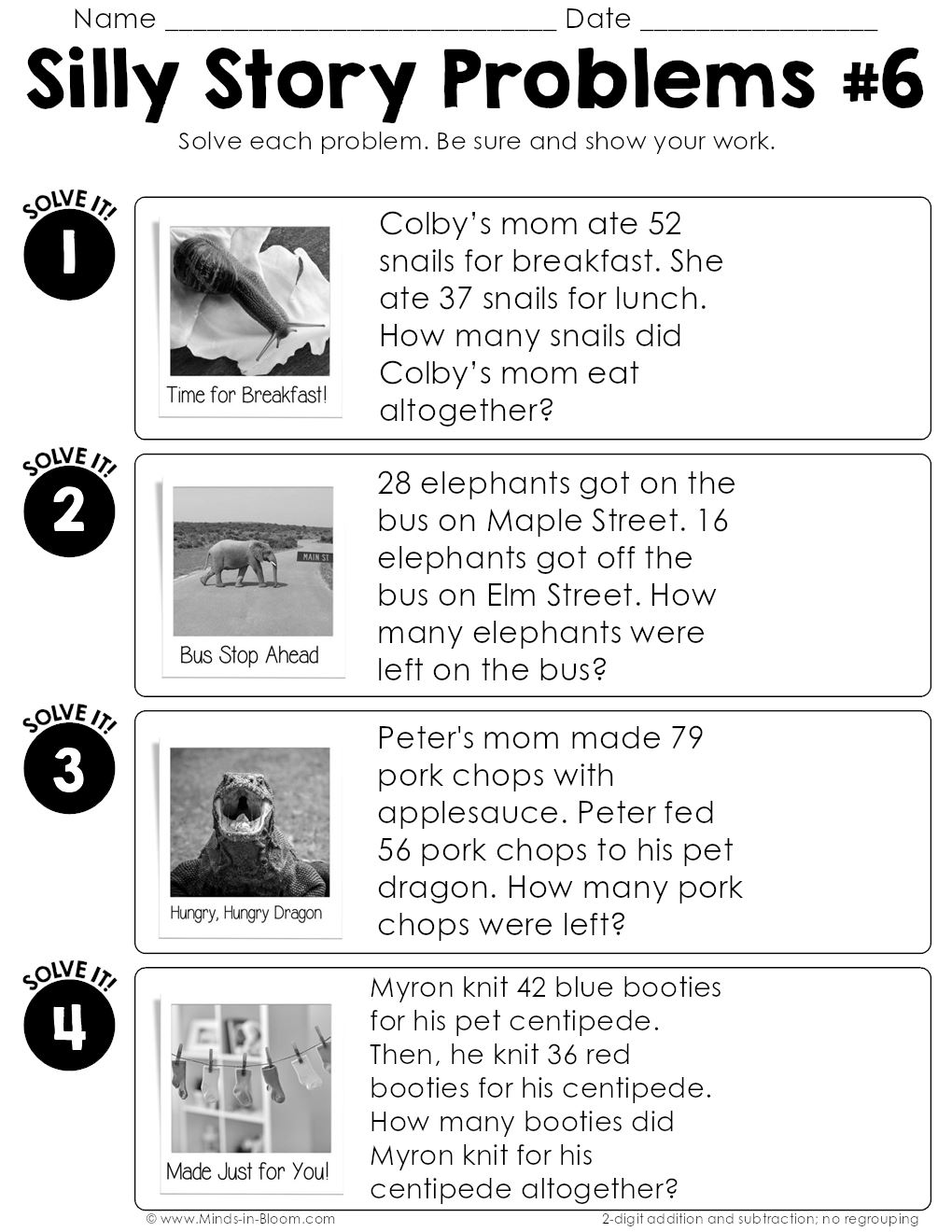 Super Silly Math Story Problems - NO REGROUPING - Addition and ...