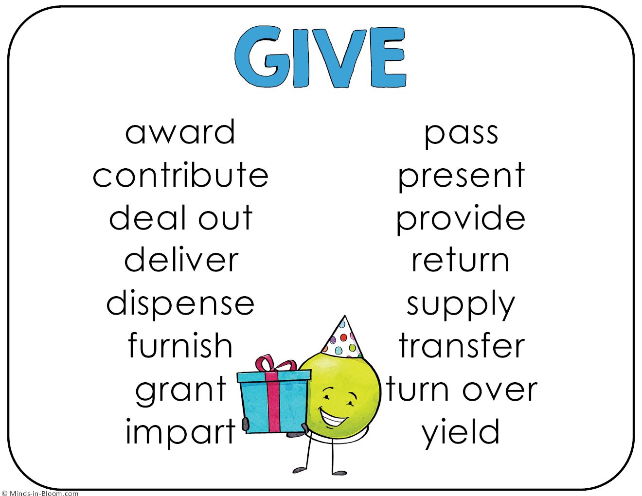 Synonyms for Overused Words Poster - GIVE - COLOR and B&W - Minds in ...