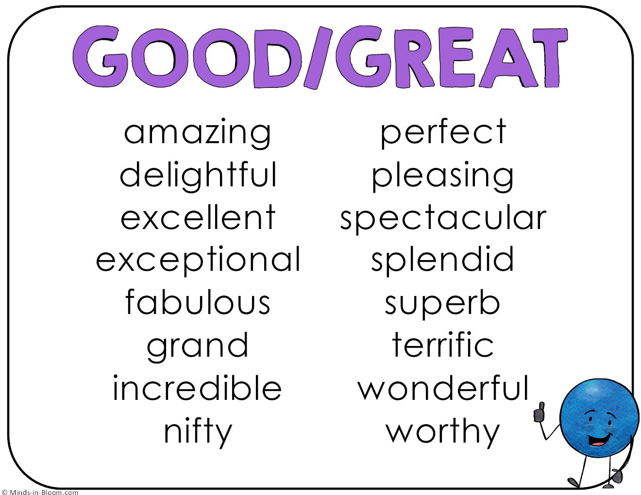 Synonyms for Overused Words Poster - GOOD/ GREAT - COLOR and B&W ...