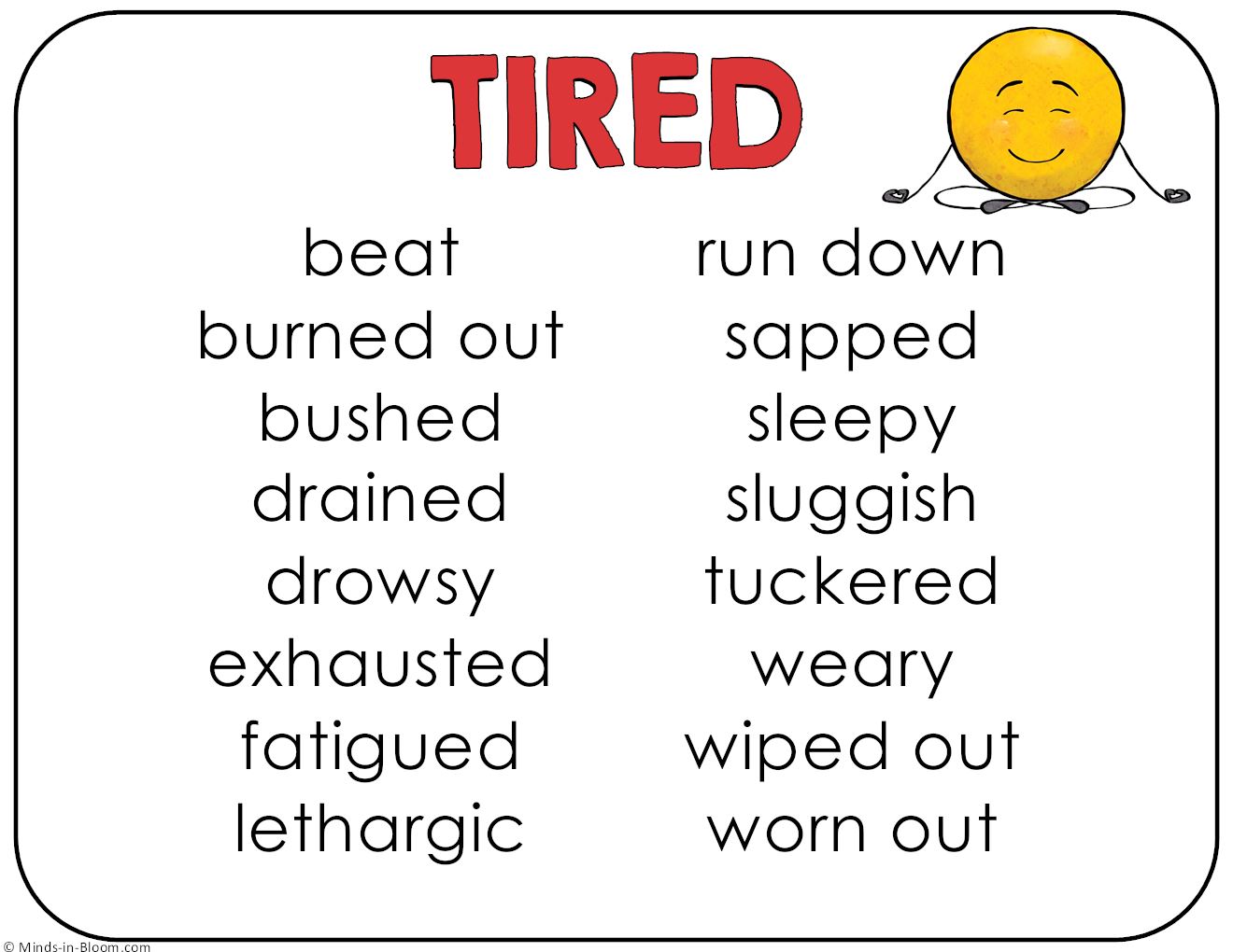 Synonyms for Overused Words Poster - TIRED - COLOR and B&W - Minds in ...