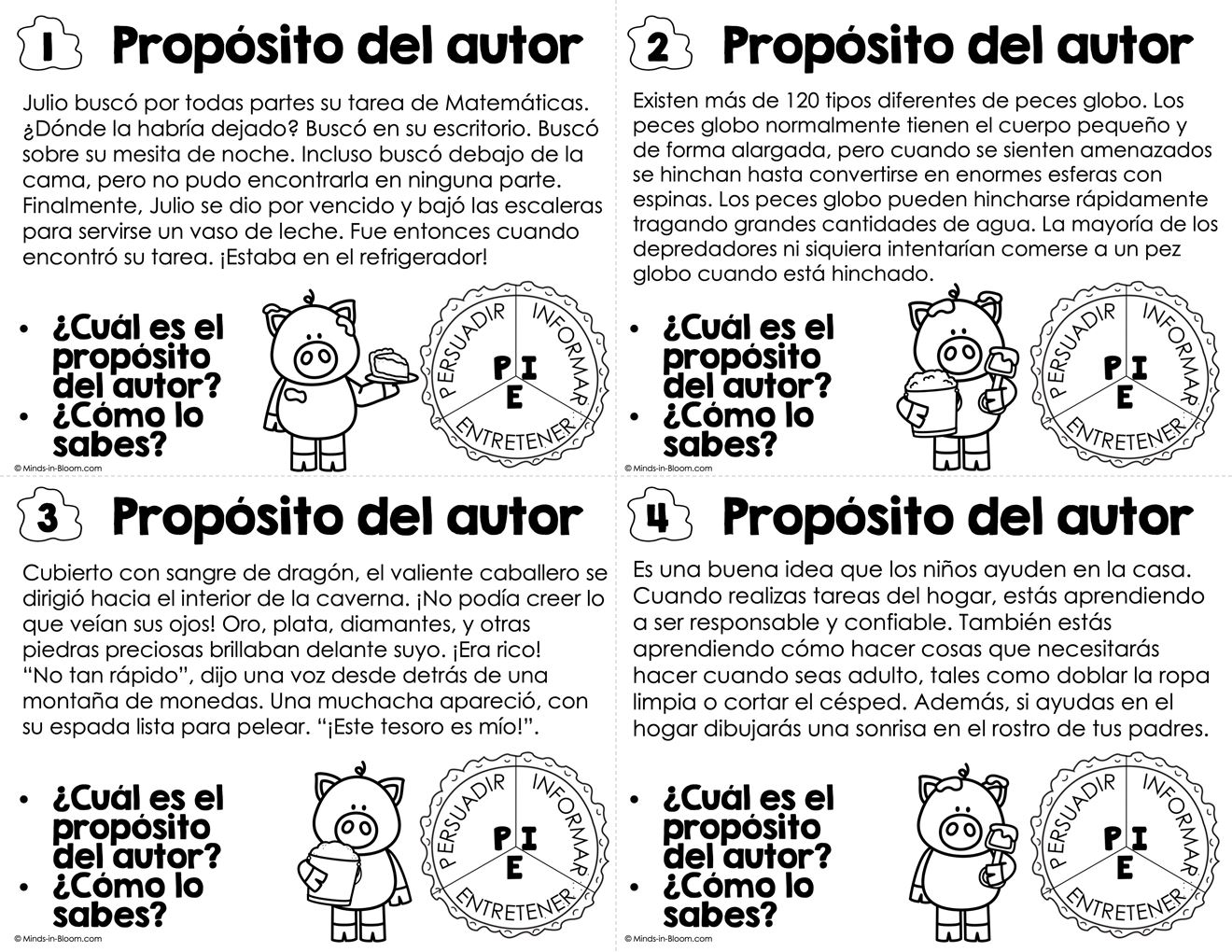 IN SPANISH - Author's Purpose BLACK & WHITE - Minds in Bloom Unlimited
