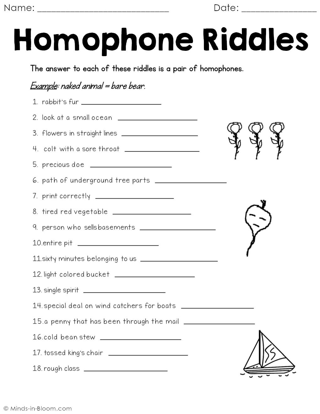 Language Arts Enrichment: Homophone Riddles - Minds in Bloom Unlimited