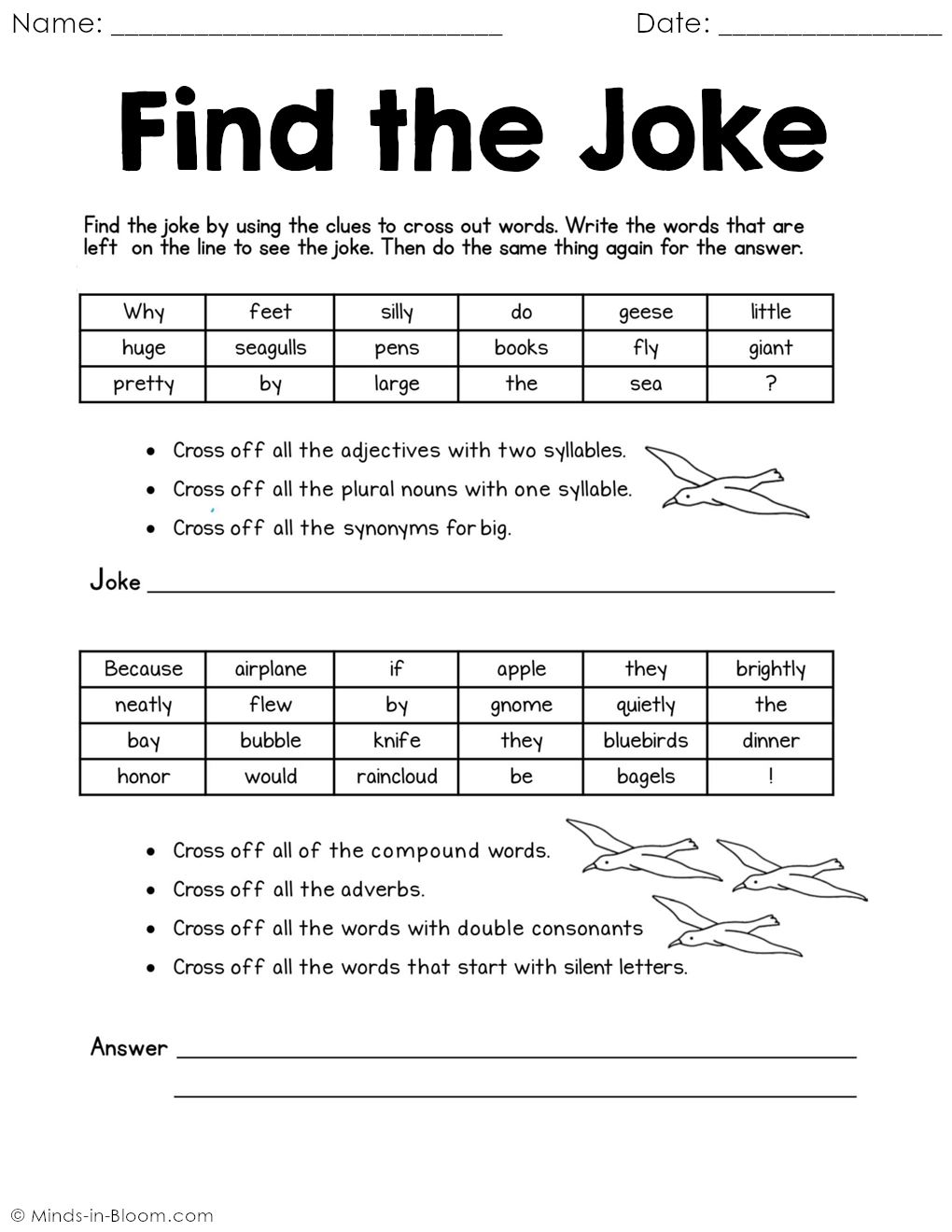Language Arts Enrichment: Find the Joke - Minds in Bloom Unlimited